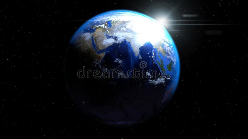 Earth Globe from Space with Sun and Clouds, Showing India and Mi Stock ...