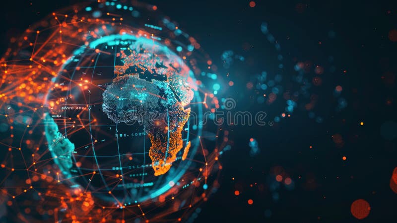 Earth Globe from Space with Western Europe Map, Data Transfer and Cyber ...