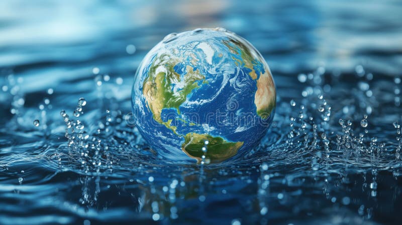 Earth Globe Splashing in Water, Vibrant Blue and Green Stock Photo ...