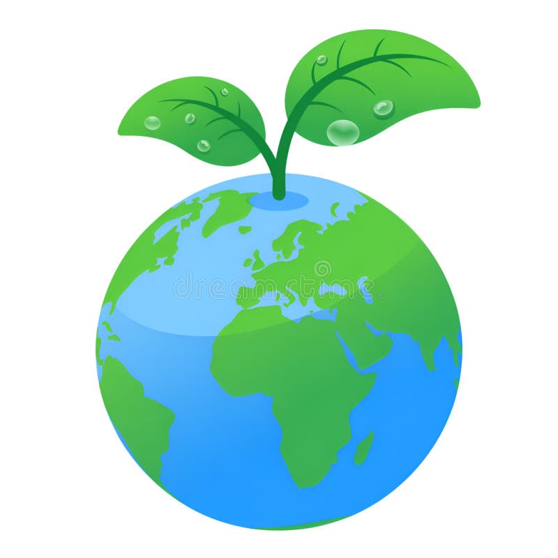 Earth Globe with Sprout and Water Drops Representing Environmental ...
