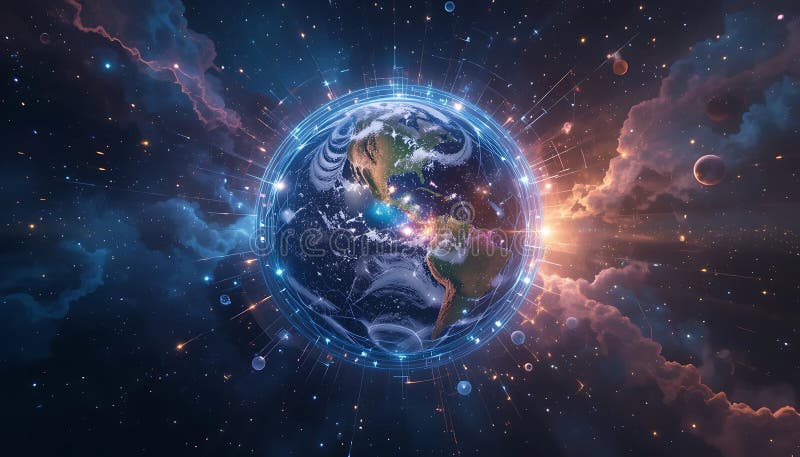 Earth Globe Surrounded by Network Connections in Cosmic Space Scenery ...