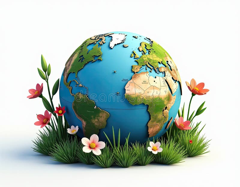 Earth Globe Surrounded by Spring Flowers and Grass - Environmental ...