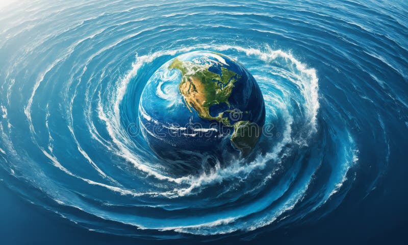 Earth Globe Surrounded by a Water Vortex Stock Illustration ...