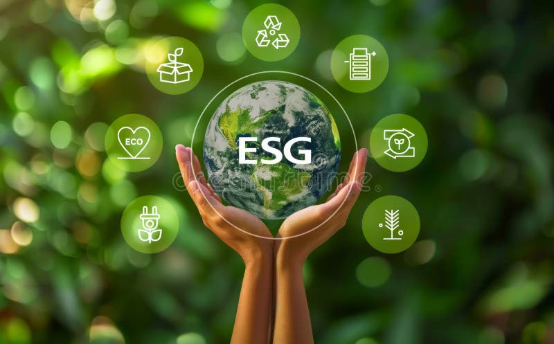 An Earth Globe with the Text ESG and Surrounded by Environmental Icons ...