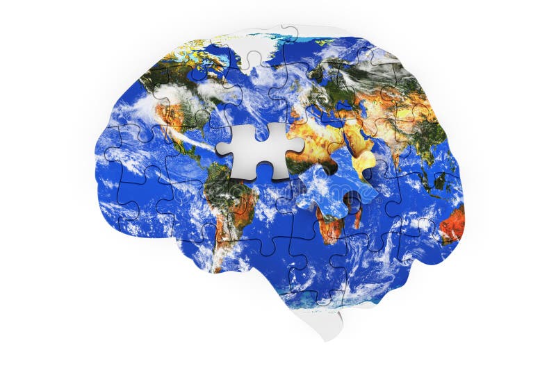 Earth Globe Texture Map Painted on the Brain from Puzzles. Scientific ...