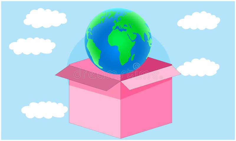 Earth Globe Unboxing from Box in the Cloud Stock Vector - Illustration ...