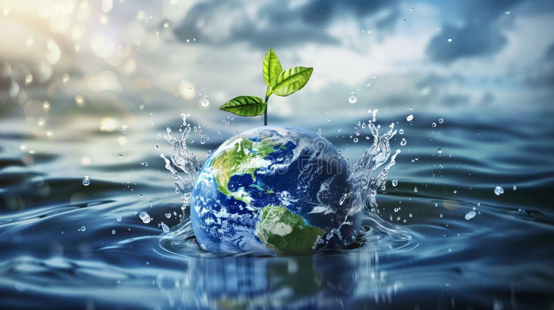 Earth Globe in Water Splash on Blue Background. World Earth Day Stock ...