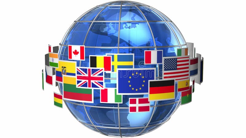 Rotating globe with flags stock video. Video of communications - 79457819