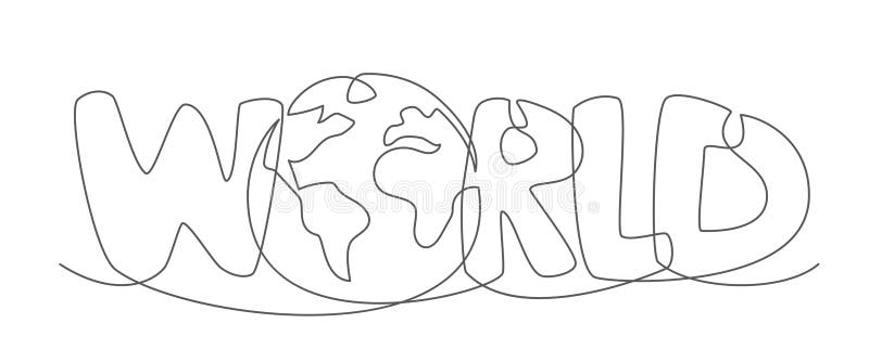 Earth Globe World One Line Drawing on White Background Stock Vector ...