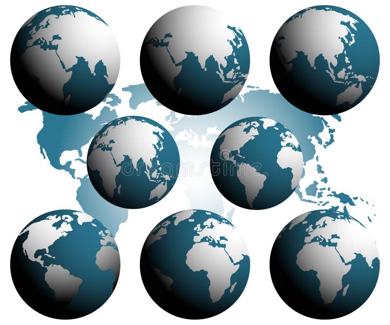 Earth Globes Over Continents. Stock Vector - Illustration of planet ...