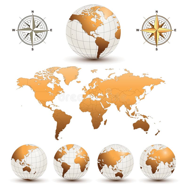 Earth Globes with World Map Stock Vector - Illustration of layout ...