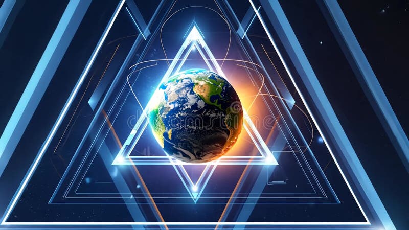 Earth within Glowing Blue Triangular Frame, Surrounded by Cosmic ...