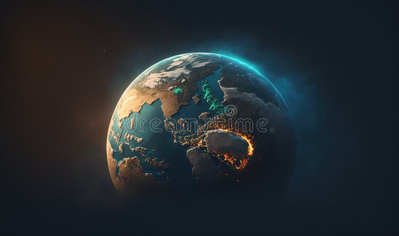 The Earth is Glowing in the Dark with a Blue Glow Stock Illustration ...
