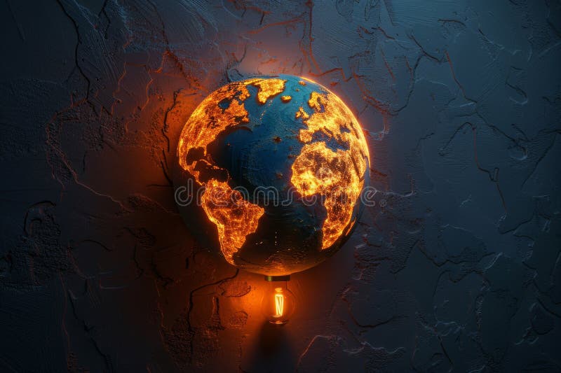 Earth Glowing on Light Bulb. Generative AI Stock Illustration ...