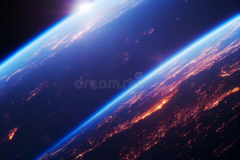 Earth with the Glowing Sun Visible in the Corner of the Frame. AI ...