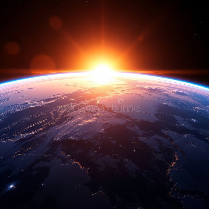 Earth View from Space during Sunrise Showing Atmosphere and Clouds ...
