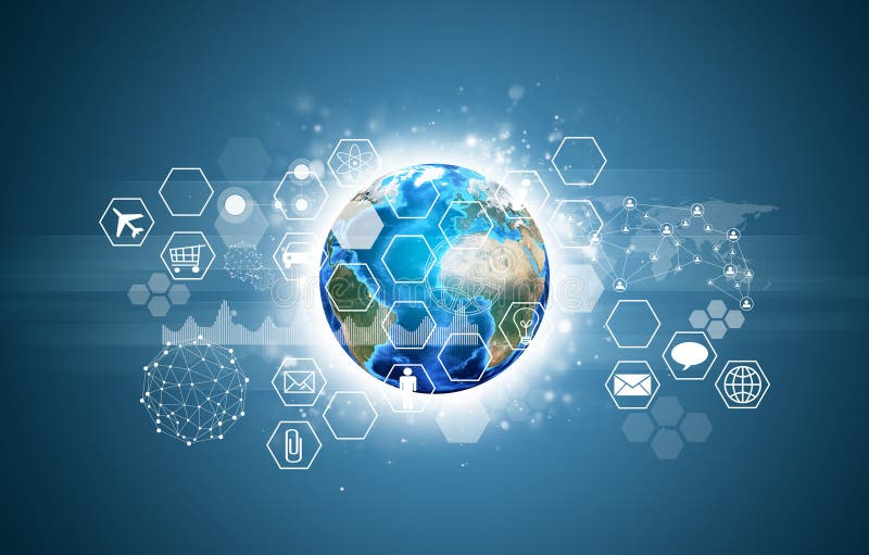 3D Network Surrounding Earth Stock Illustration - Illustration of globe ...