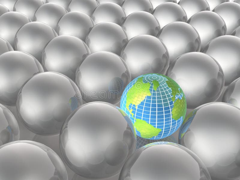 Earth and grey spheres stock illustration. Illustration of unit - 29373732