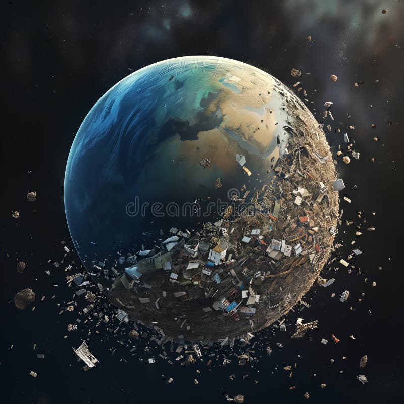 Earth Half Covered with Garbage, Symbolizing Issue of Global Waste ...
