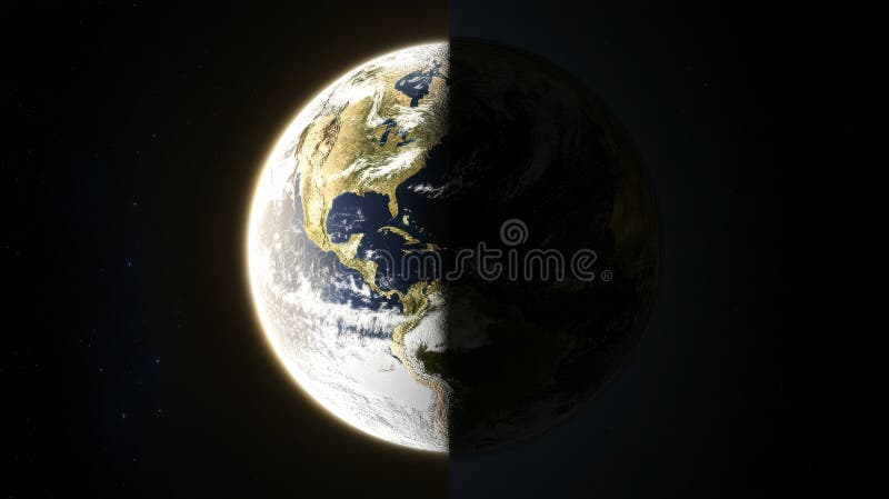 Earth with Half in Daylight and Half in Darkness, Showing North America ...