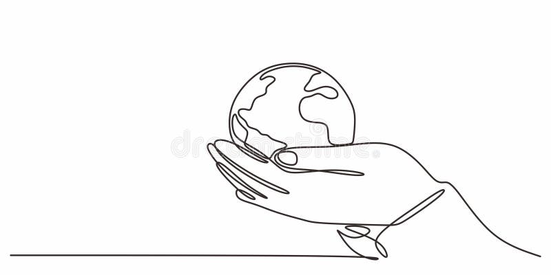 Earth on Hand Continuous Line. Global Care Vector. Save World Art ...