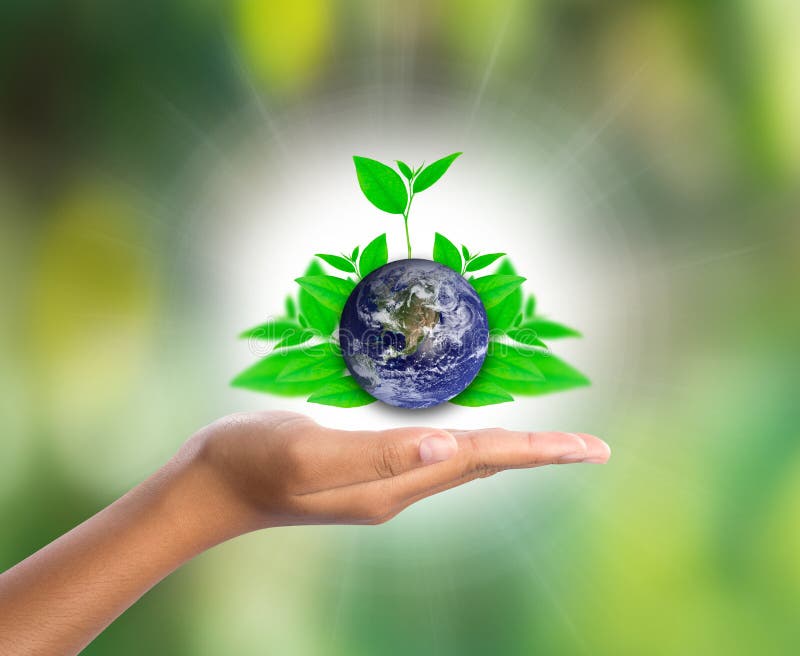 Earth on Hand with Green Leaf, Elements of this Image Furnished Stock ...