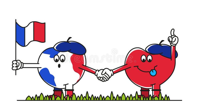 Earth and Heart with a Flag in Hands. French Language Day. Vector ...