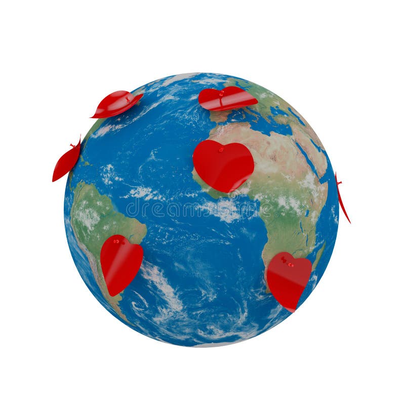 Earth with Heart Shape Stickers Stock Illustration - Illustration of ...
