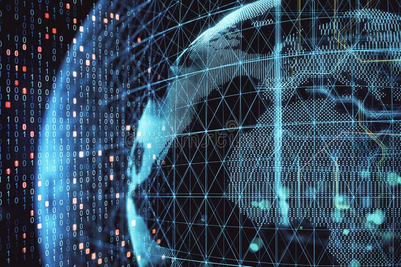 Glowing Red Binary Code on Screen with Word DIGITALISIERUNG German for ...