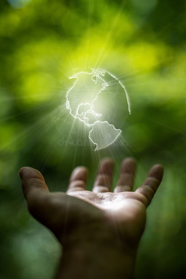Earth Hologram in the Palm of the Hand Stock Image - Image of ...