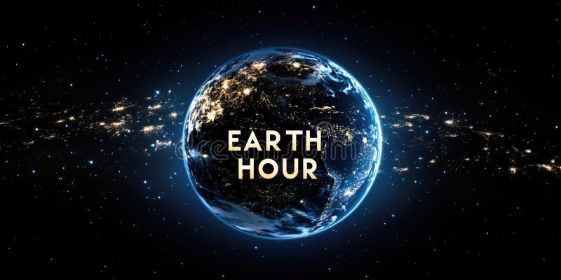 Earth Hour Concept Illuminated Earth at Night with City Lights and ...