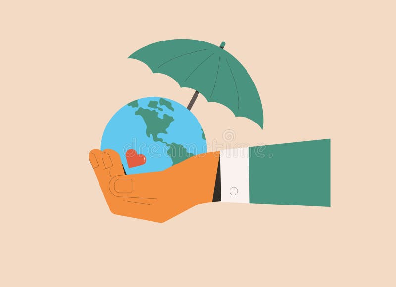 Earth in Human Hand and Under Umbrella. Planet Protect. Climate Change ...