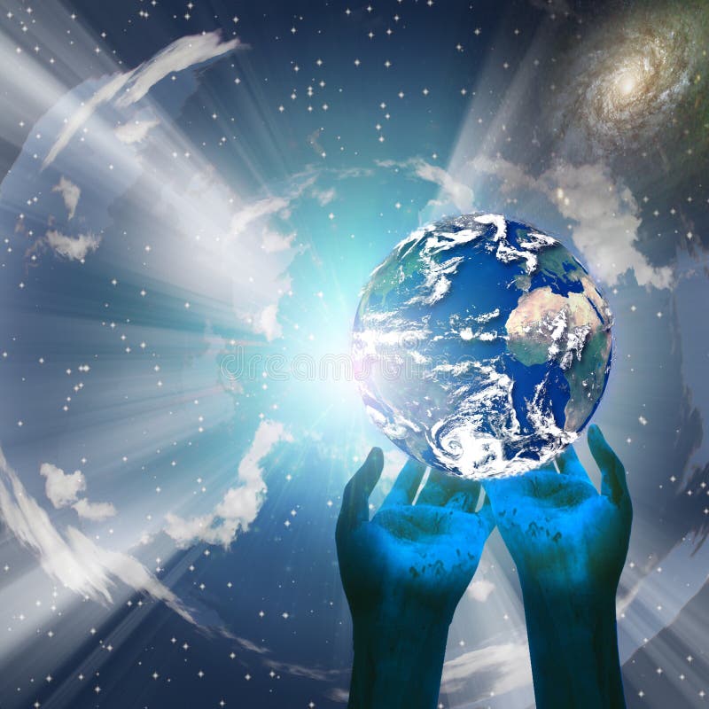 Earth in human hands stock illustration. Illustration of cloudscape ...