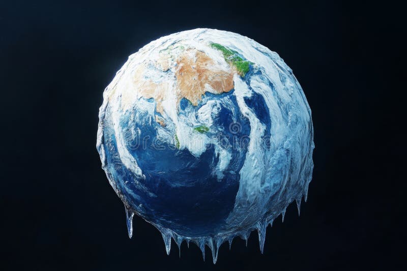 Earth with Ice Melt Effect Illustrating Climate Change Impact Stock ...