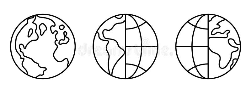 Earth Icon. Earth Globe Linear Sign. Set of Abstract Drawing Earth ...