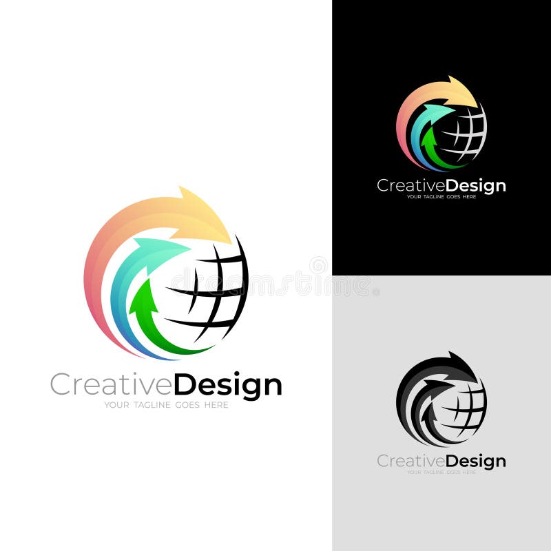 Earth Icon with Simple Style and Combination with Arrows Stock Vector ...