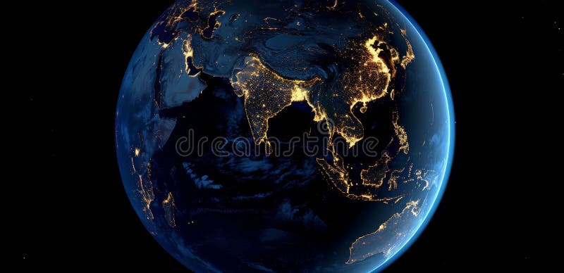 Earth Illuminated by Bright Lights at Night Stock Photo - Image of ...