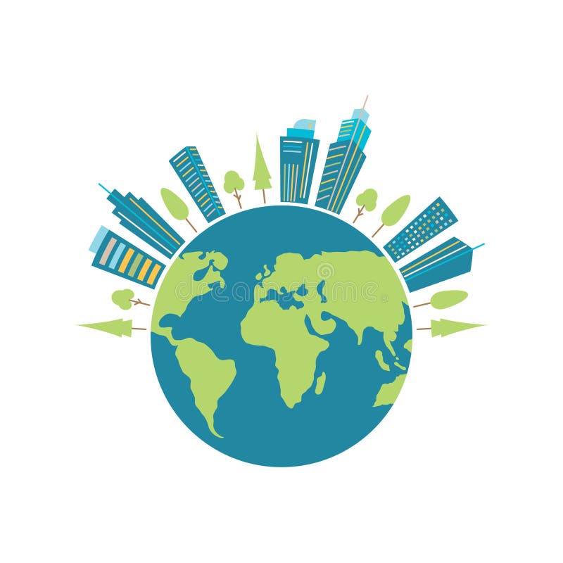 Earth Illustration with Buildings Stock Vector - Illustration of ...