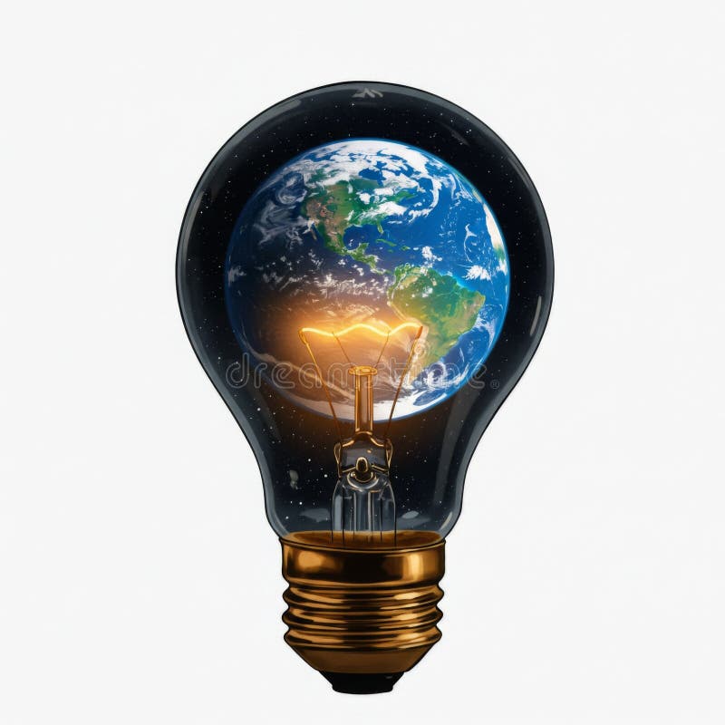 Earth Inside Glowing Lightbulb Against Dark Background Stock ...