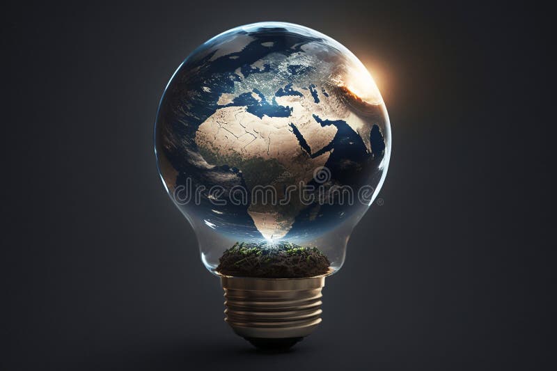 Earth Inside a Light Bulb. Global Ideas. Generative AI. Stock Photo ...