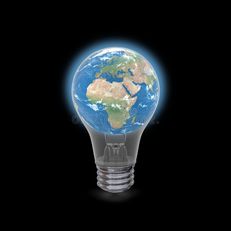 Earth inside lightbulb stock illustration. Illustration of electric ...