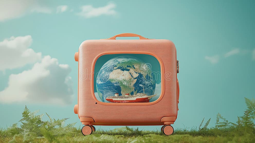Earth Inside Suitcase on Grass with Clear Sky Background Stock Image ...