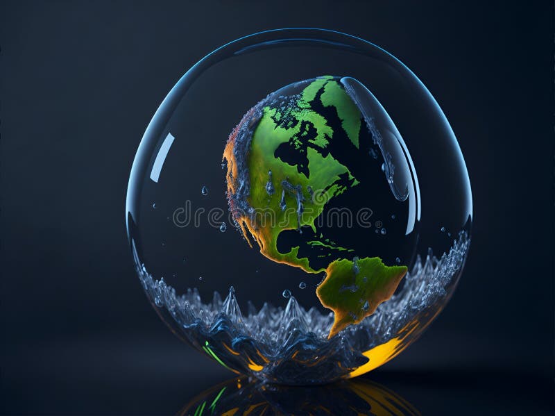 Earth Inside a Water Drop. Ai Generated Stock Illustration ...