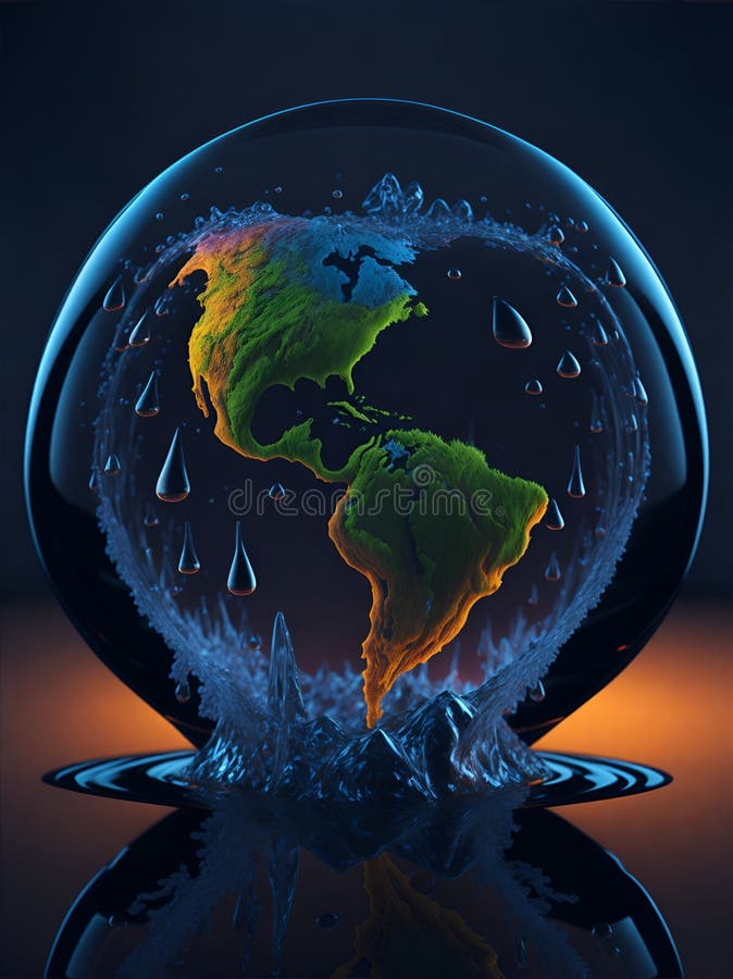 Earth Inside a Water Drop. Ai Generated Stock Illustration ...