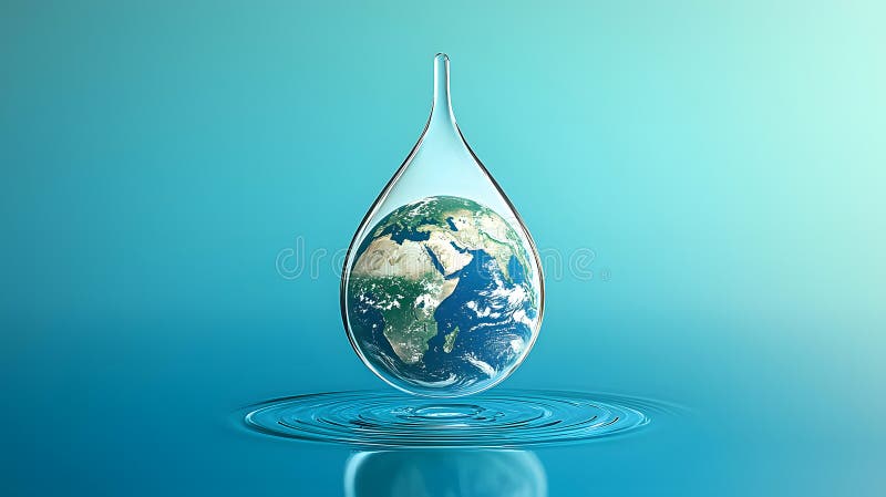 Earth Inside a Water Drop on a Blue Background Stock Illustration ...