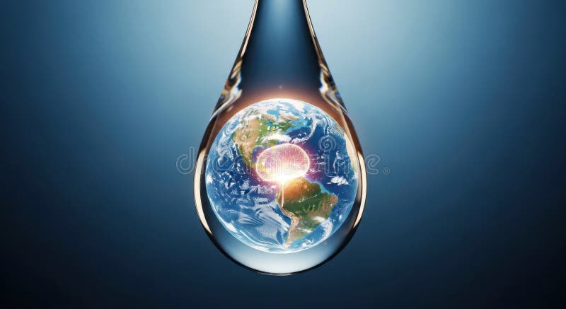 Earth Inside a Water Droplet, Save the Planet Stock Illustration ...