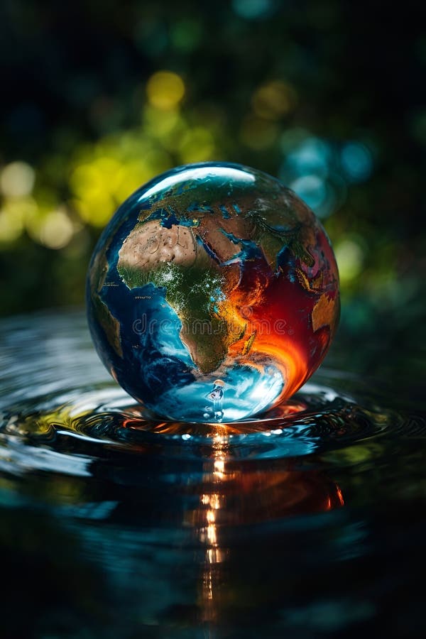 Earth Inside a Water Drop, Vibrant Colors Volumetric Light Stock Illustration - Illustration of ...