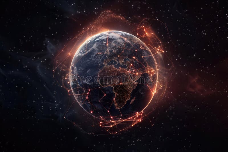 Earth with Interconnected Networks, Glowing Dots, Digital Art, Scifi ...
