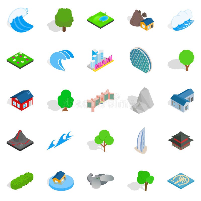 Earth Landscape Icons Set, Isometric Style Stock Vector - Illustration ...