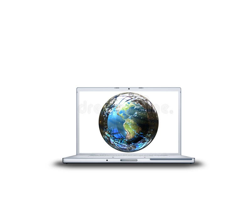Laptop with Earth Globe and Green Arrow Stock Vector - Illustration of ...